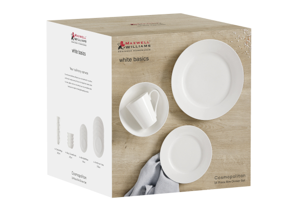 Maxwell & Williams White Basics Cosmopolitan Rim Dinner Set 16pcee